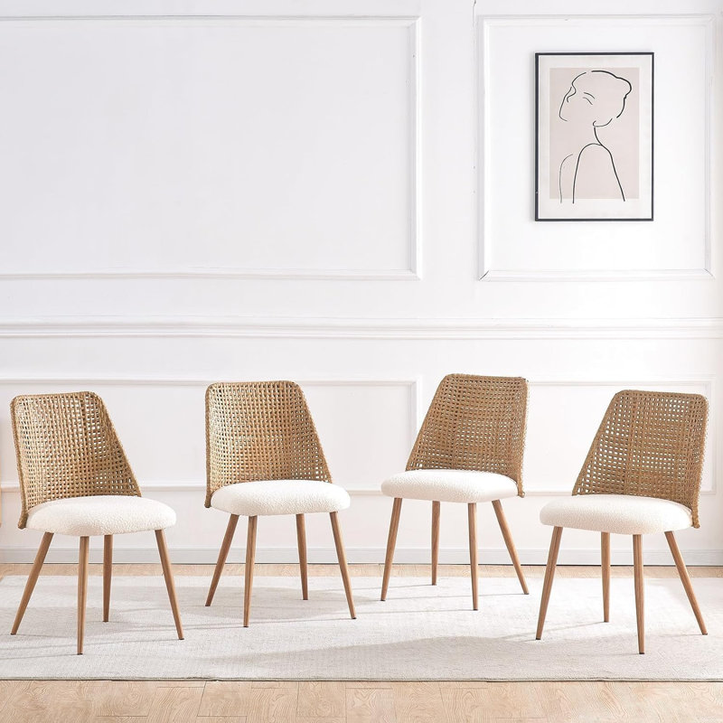 Corrigan Studio Rattan Dining Chairs upholstered Dining Chairs With Armless And Pe Cane Backrest mid Century Modern Dining Room Chairs With Metal Legs For Kitchen Island set Of 4 Wayfair